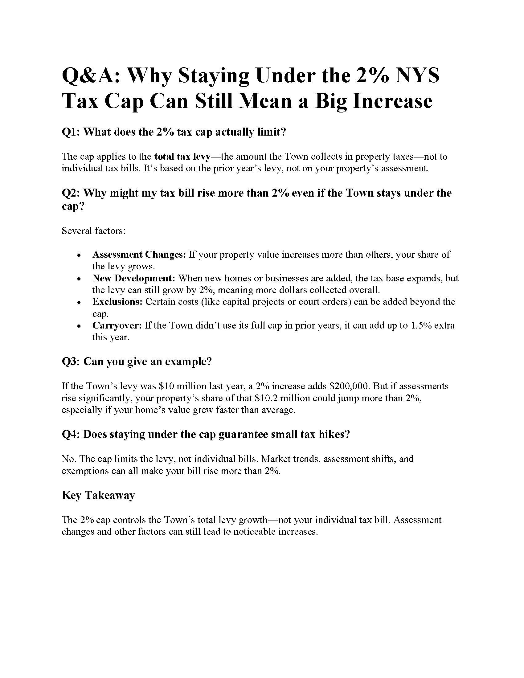 Q&A Why Staying Under the 2% NYS Tax Cap Can Still Mean a Big Increase ...